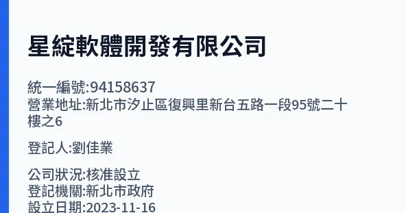 星綻軟體開發有限公司的照片-統編 94158637(新北市) 公司登記資料與營業項目詳細圖表
