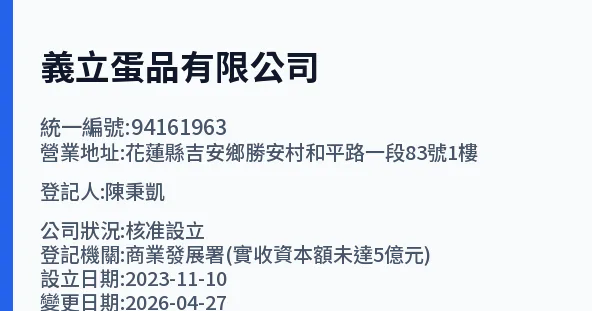 義立蛋品有限公司的照片-統編 94161963(花蓮縣) 公司登記資料與營業項目詳細圖表