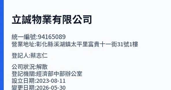 立誠物業有限公司的照片-統編 94165089(彰化縣) 公司登記資料與營業項目詳細圖表