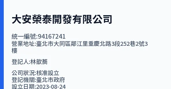 大安榮泰開發有限公司的照片-統編 94167241(臺北市) 公司登記資料與營業項目詳細圖表