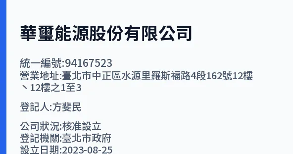 華璽能源股份有限公司的照片-統編 94167523(臺北市) 公司登記資料與營業項目詳細圖表