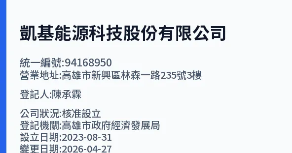 凱基能源科技股份有限公司的照片-統編 94168950(高雄市) 公司登記資料與營業項目詳細圖表