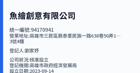 魚繪創意有限公司的照片-統編 94170941(高雄市) 公司登記資料與營業項目詳細圖表