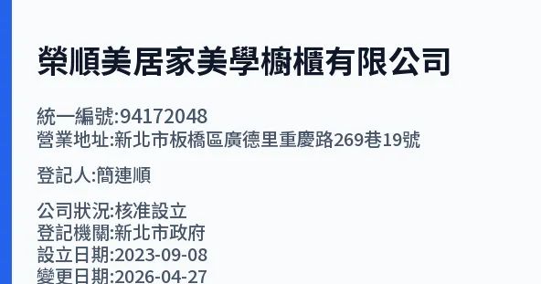 榮順美居家美學櫥櫃有限公司的照片-統編 94172048(新北市) 公司登記資料與營業項目詳細圖表