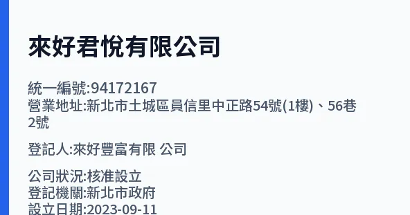 來好君悅有限公司的照片-統編 94172167(新北市) 公司登記資料與營業項目詳細圖表