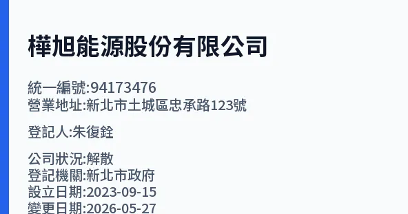 樺旭能源股份有限公司的照片-統編 94173476(新北市) 公司登記資料與營業項目詳細圖表