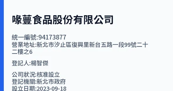 喙蘴食品股份有限公司的照片-統編 94173877(新北市) 公司登記資料與營業項目詳細圖表