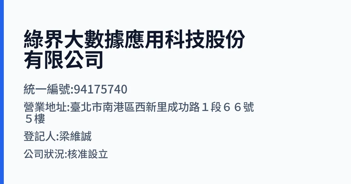 綠界大數據應用科技股份有限公司 - 統編 94175740(臺北市) 公司登記資料與營業項目詳細圖表