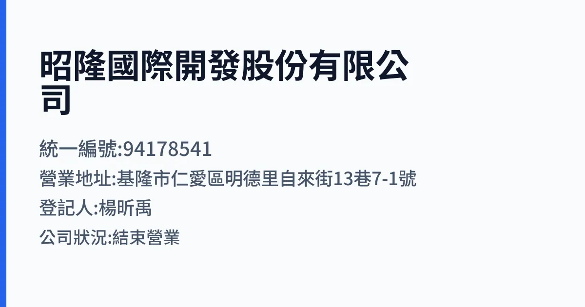 昭隆國際開發股份有限公司 - 統編 94178541(基隆市) 公司登記資料與營業項目詳細圖表