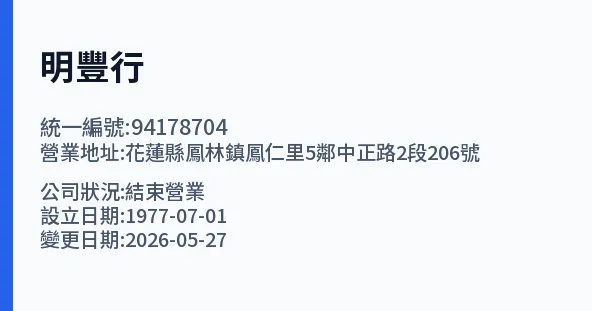 明豐行的照片-統編 94178704(花蓮縣) 公司登記資料與營業項目詳細圖表