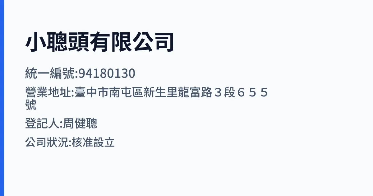 小聰頭有限公司 - 統編 94180130(新北市) 公司登記資料與營業項目詳細圖表