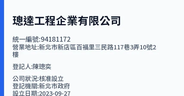 璁達工程企業有限公司的照片-統編 94181172(新北市) 公司登記資料與營業項目詳細圖表