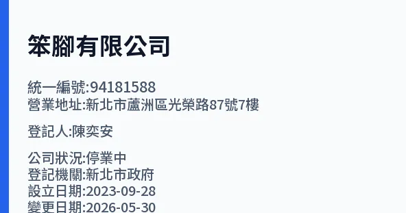 笨腳有限公司的照片-統編 94181588(新北市) 公司登記資料與營業項目詳細圖表