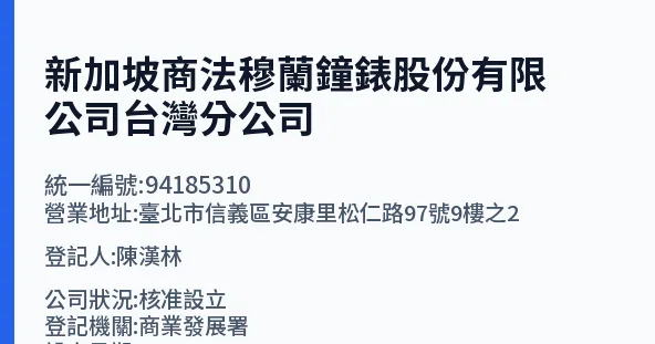 新加坡商法穆蘭鐘錶股份有限公司台灣分公司的照片-統編 94185310(臺北市) 公司登記資料與營業項目詳細圖表
