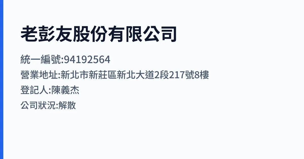 老彭友股份有限公司 - 統編 94192564(新北市) 公司登記資料與營業項目詳細圖表