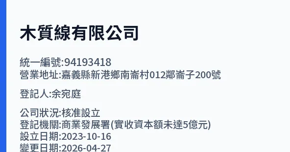 木質線有限公司的照片-統編 94193418(嘉義縣) 公司登記資料與營業項目詳細圖表