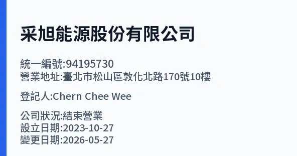 采旭能源股份有限公司的照片-統編 94195730(臺北市) 公司登記資料與營業項目詳細圖表
