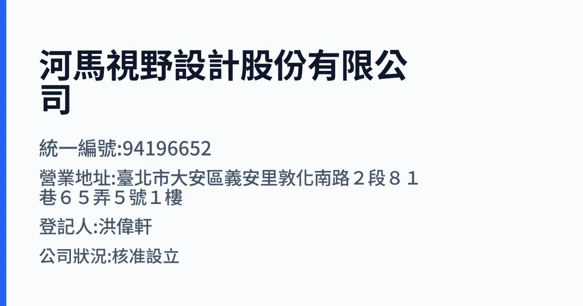 河馬視野設計股份有限公司 - 統編 94196652(臺北市) 公司登記資料與營業項目詳細圖表
