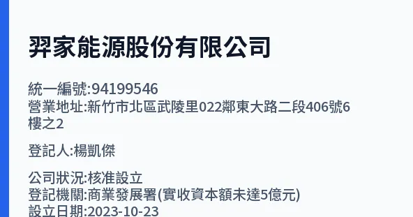 羿家能源股份有限公司的照片-統編 94199546(新竹市) 公司登記資料與營業項目詳細圖表