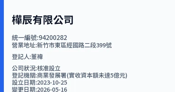 樺辰有限公司的照片-統編 94200282(新竹市) 公司登記資料與營業項目詳細圖表