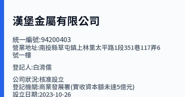 漢堡金屬有限公司的照片-統編 94200403(南投縣) 公司登記資料與營業項目詳細圖表