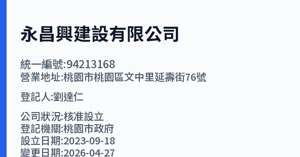 永昌興建設有限公司的照片-統編 94213168(桃園市) 公司登記資料與營業項目詳細圖表