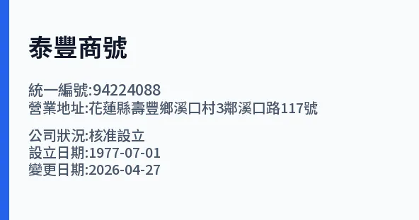 泰豐商號的照片-統編 94224088(花蓮縣) 公司登記資料與營業項目詳細圖表