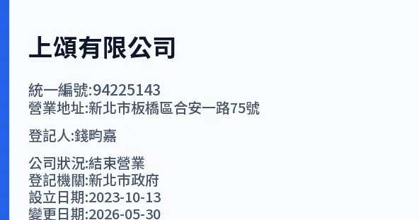 上頌有限公司的照片-統編 94225143(新北市) 公司登記資料與營業項目詳細圖表