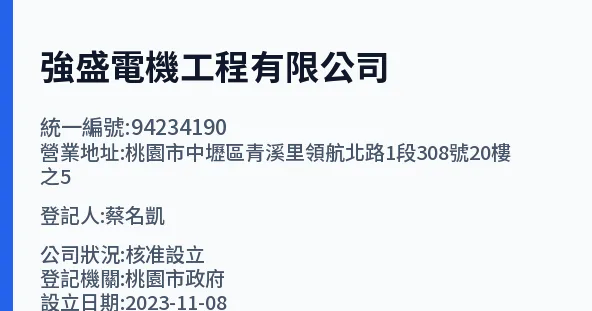 強盛電機工程有限公司的照片-統編 94234190(桃園市) 公司登記資料與營業項目詳細圖表