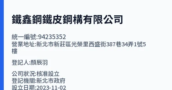 鐵鑫鋼鐵皮鋼構有限公司的照片-統編 94235352(新北市) 公司登記資料與營業項目詳細圖表