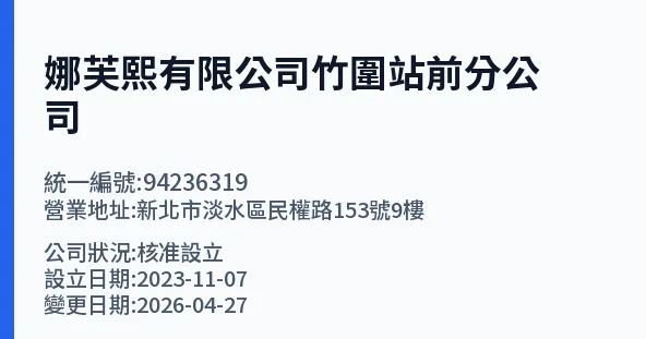 娜芙熙有限公司竹圍站前分公司的照片-統編 94236319(新北市) 公司登記資料與營業項目詳細圖表