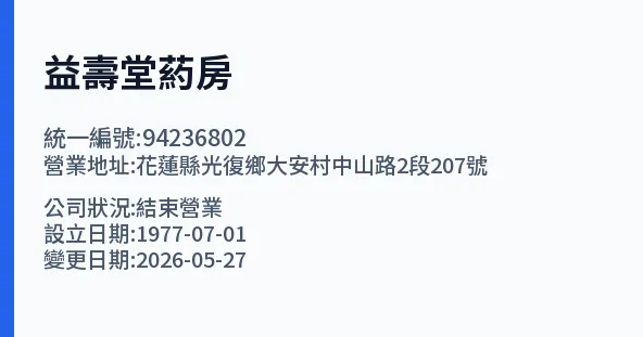 益壽堂葯房的照片-統編 94236802(花蓮縣) 公司登記資料與營業項目詳細圖表