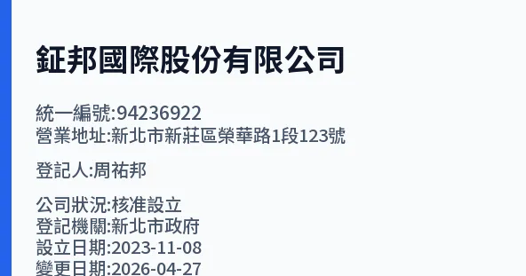 鉦邦國際股份有限公司的照片-統編 94236922(新北市) 公司登記資料與營業項目詳細圖表