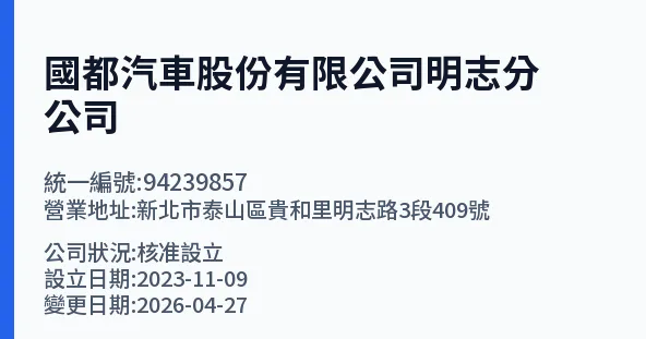 國都汽車股份有限公司明志分公司的照片-統編 94239857(新北市) 公司登記資料與營業項目詳細圖表