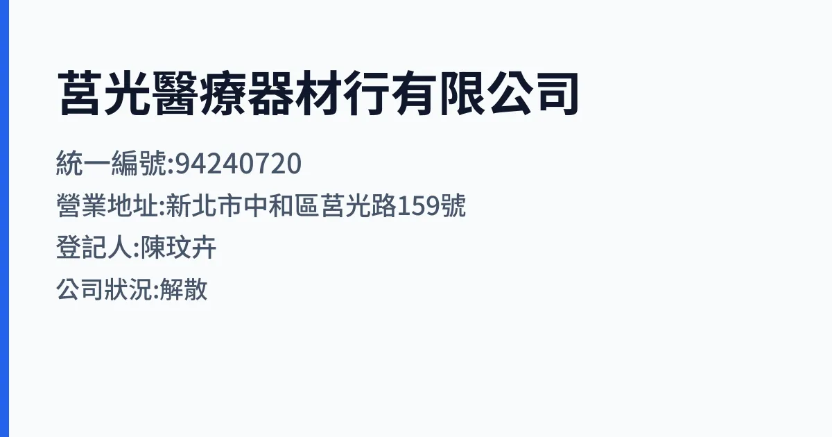 莒光醫療器材行有限公司 - 統編 94240720(新北市) 公司登記資料與營業項目詳細圖表