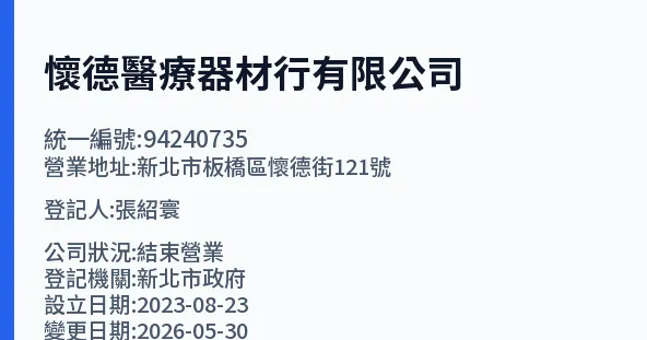 懷德醫療器材行有限公司的照片-統編 94240735(新北市) 公司登記資料與營業項目詳細圖表