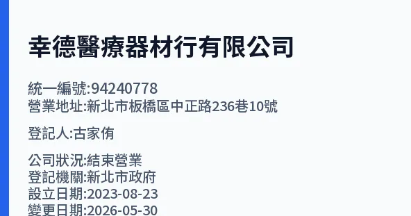 幸德醫療器材行有限公司的照片-統編 94240778(新北市) 公司登記資料與營業項目詳細圖表