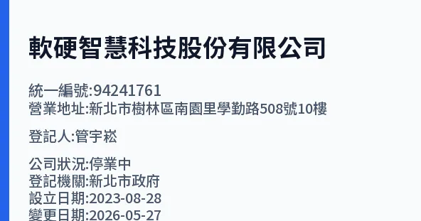 軟硬智慧科技股份有限公司的照片-統編 94241761(新北市) 公司登記資料與營業項目詳細圖表