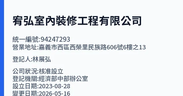 宥弘室內裝修工程有限公司的照片-統編 94247293(嘉義市) 公司登記資料與營業項目詳細圖表