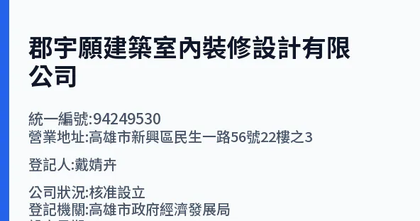 郡宇願建築室內裝修設計有限公司的照片-統編 94249530(高雄市) 公司登記資料與營業項目詳細圖表