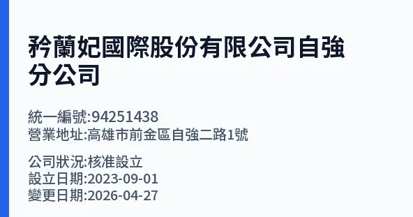 矜蘭妃國際股份有限公司自強分公司的照片-統編 94251438(高雄市) 公司登記資料與營業項目詳細圖表