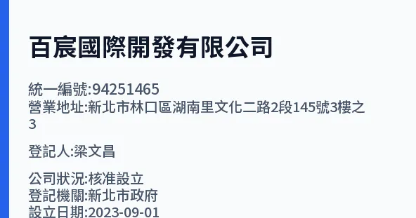 百宸國際開發有限公司的照片-統編 94251465(新北市) 公司登記資料與營業項目詳細圖表