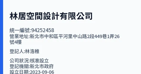 林居空間設計有限公司的照片-統編 94252458(新北市) 公司登記資料與營業項目詳細圖表