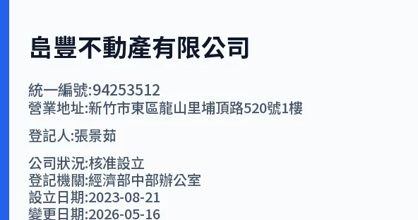 峊豐不動產有限公司的照片-統編 94253512(新竹市) 公司登記資料與營業項目詳細圖表