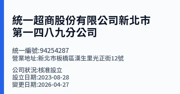 統一超商股份有限公司新北市第一四八九分公司的照片-統編 94254287(新北市) 公司登記資料與營業項目詳細圖表
