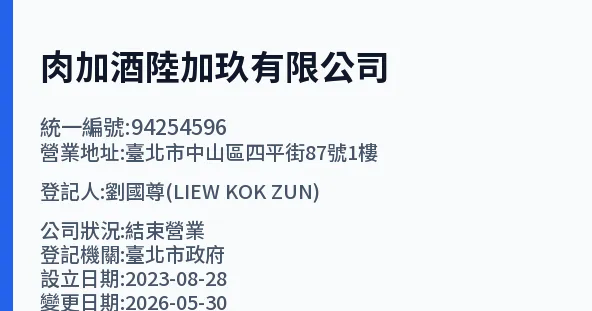 肉加酒陸加玖有限公司的照片-統編 94254596(臺北市) 公司登記資料與營業項目詳細圖表