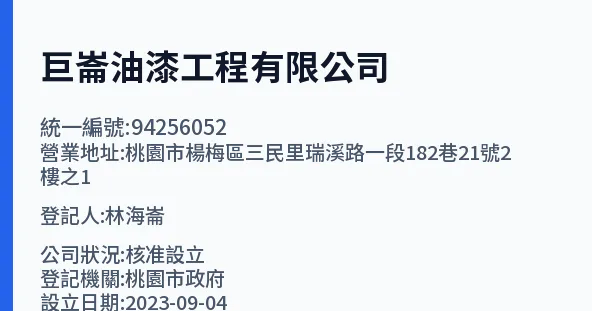巨崙油漆工程有限公司的照片-統編 94256052(桃園市) 公司登記資料與營業項目詳細圖表