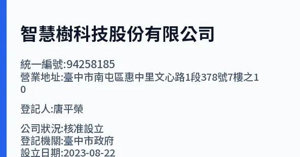 智慧樹科技股份有限公司的照片-統編 94258185(臺中市) 公司登記資料與營業項目詳細圖表