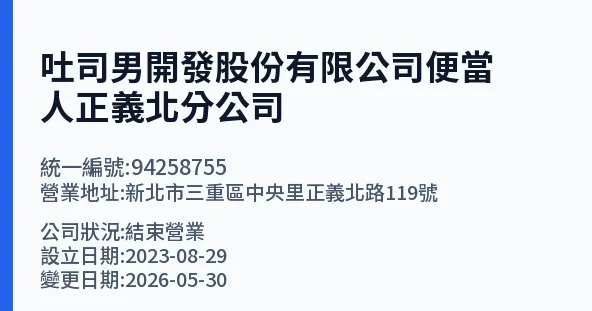 吐司男開發股份有限公司便當人正義北分公司的照片-統編 94258755(新北市) 公司登記資料與營業項目詳細圖表