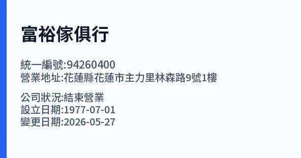 富裕傢俱行的照片-統編 94260400(花蓮縣) 公司登記資料與營業項目詳細圖表